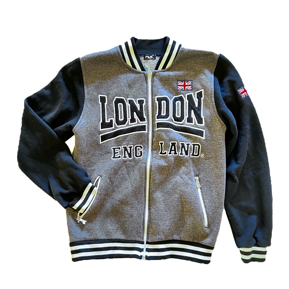 Nos London England Varsity Jacket Black & Gray Size M - Gem